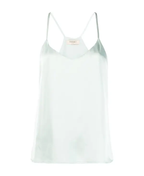 TWINSET Logo Plaque Satin Top - White