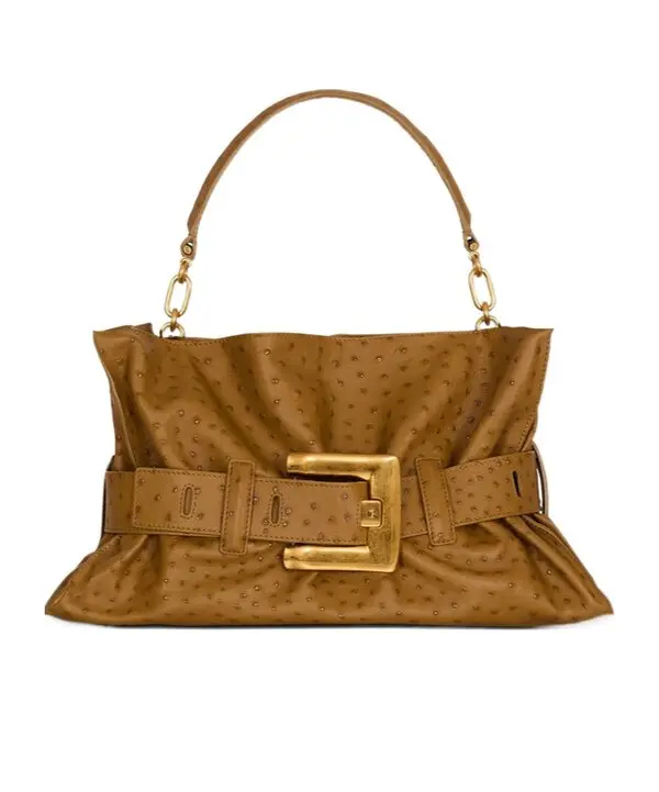 Balmain Medium Anthem Bag In Embossed Calfskin - Brown