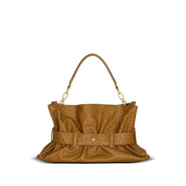 Balmain Medium Anthem Bag In Embossed Calfskin - Brown