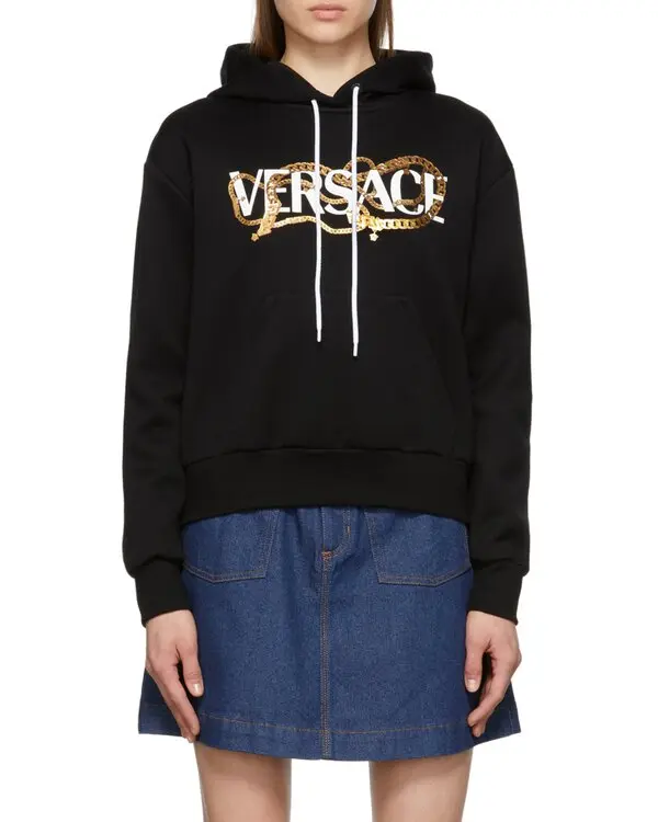 Versace Logo Print Drawstring Hoodie