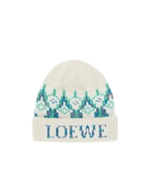 Loewe Sequin Embellished Patterned Beanie - White/mint Green