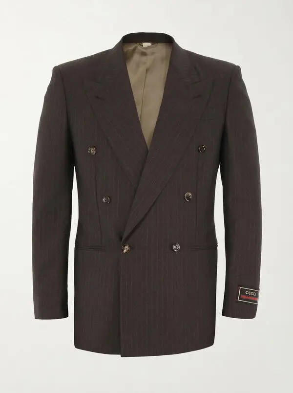 Gucci Houndstooth Stripe Double-breasted Jacket - Brown