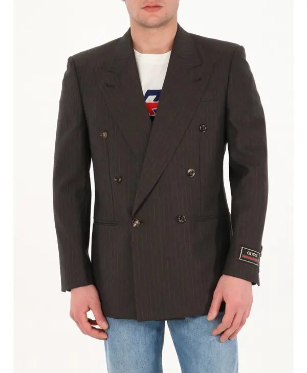 Gucci Houndstooth Stripe Double-breasted Jacket - Brown