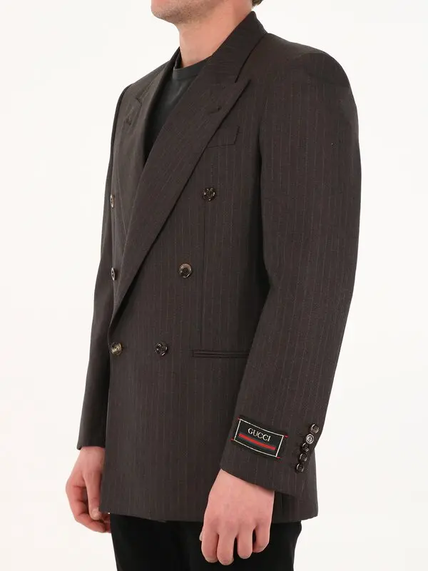 Gucci Houndstooth Stripe Double-breasted Jacket - Brown