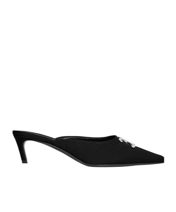 Celine Alma Triomphe Mule In Gros-grain Fabric - Black