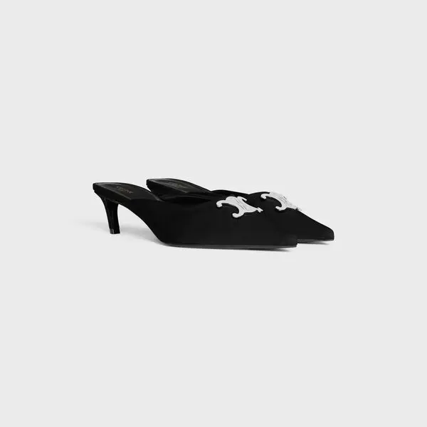 Celine Alma Triomphe Mule In Gros-grain Fabric - Black