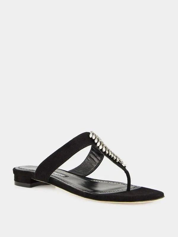 Manolo Blahnik Crystal Embellished Flat Sandals