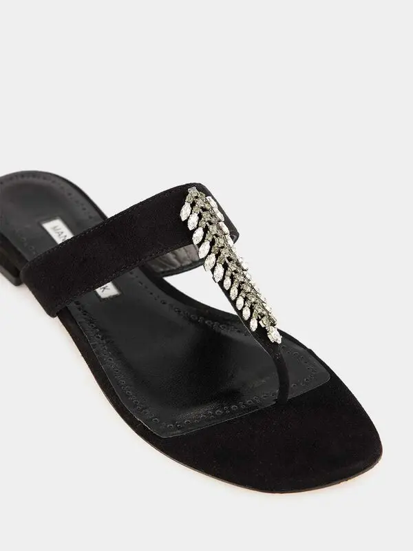 Manolo Blahnik Crystal Embellished Flat Sandals