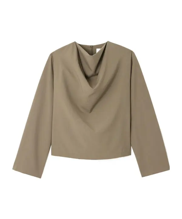 RÓHE Long Sleeve Top With Layered Draped Collar - Khaki