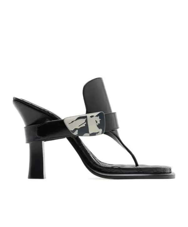 Burberry Bay Equestrian Knight Motif Sandals - Black