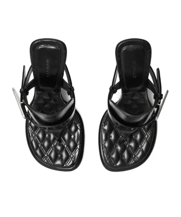 Burberry Bay Equestrian Knight Motif Sandals - Black