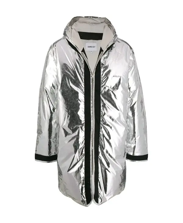 AMBUSH Silver Metallic Hooded Down Jacket - Gray