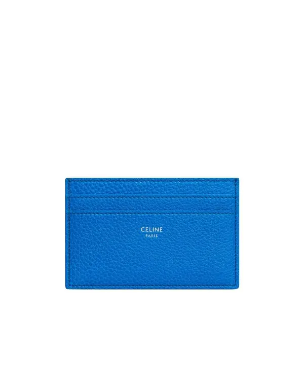 Celine Card Holder In Grained Calfskin - Blue