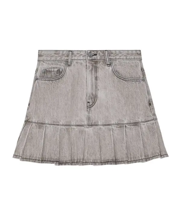 GANNI Pleated Denim Mini Skirt