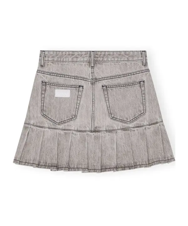 GANNI Pleated Denim Mini Skirt