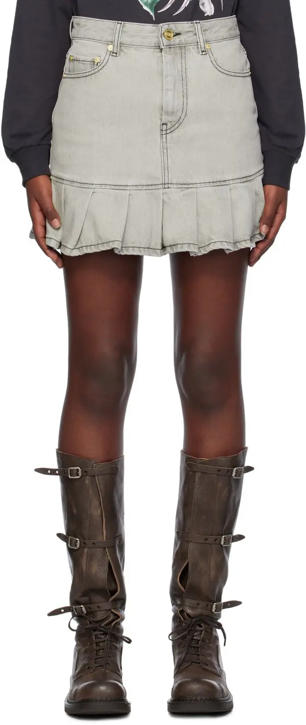 GANNI Pleated Denim Mini Skirt