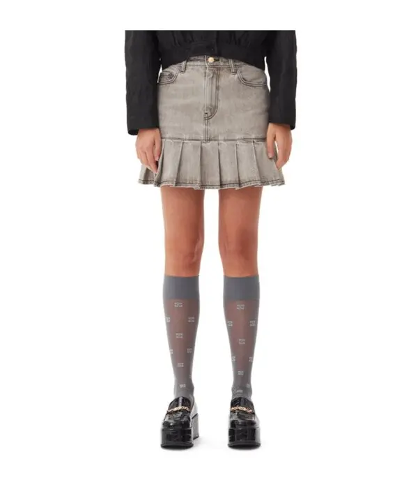 GANNI Pleated Denim Mini Skirt