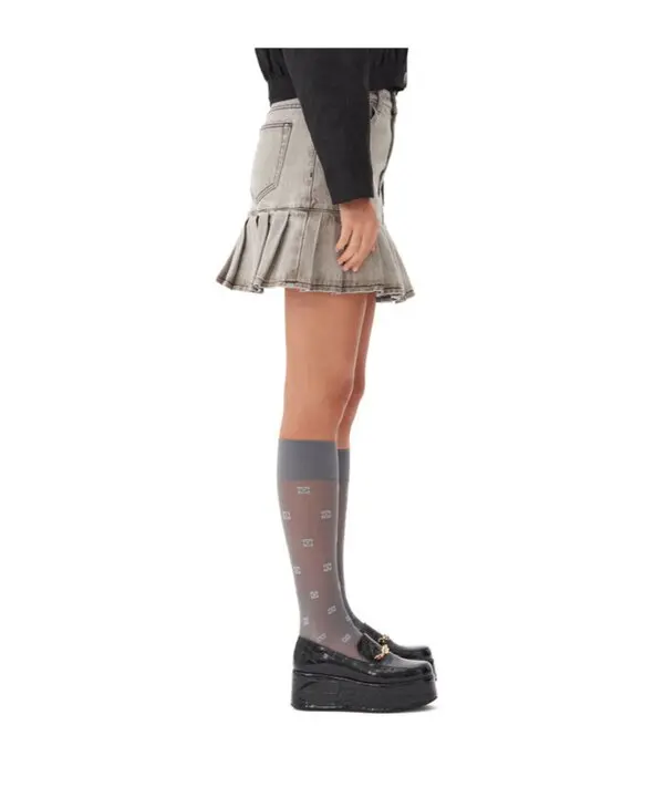 GANNI Pleated Denim Mini Skirt