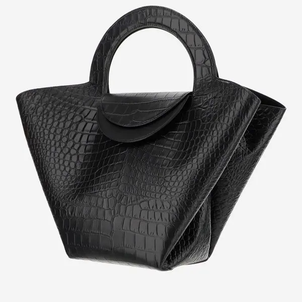 Bottega Veneta Embossed Leather Top Handle Tote Bag - Black