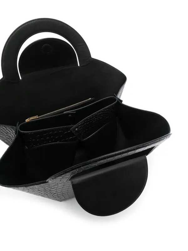 Bottega Veneta Embossed Leather Top Handle Tote Bag - Black