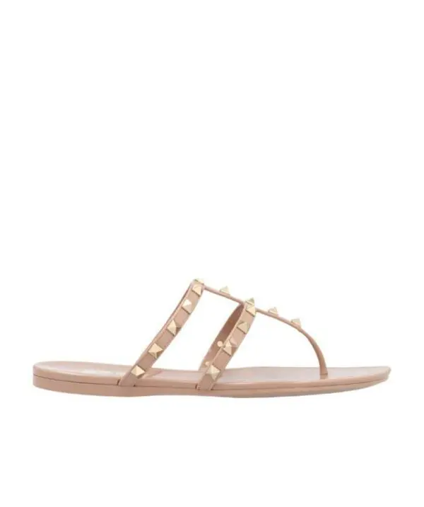 Valentino Garavani Rockstud Open Toe Flat Sandals - Brown