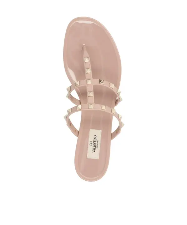 Valentino Garavani Rockstud Open Toe Flat Sandals - Brown