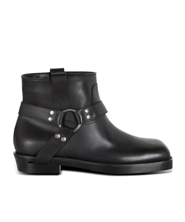 Balmain Biker Ankle Boots With Square Toe And Ring Detail