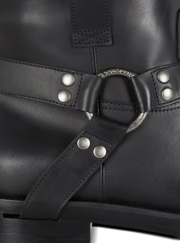 Balmain Biker Ankle Boots With Square Toe And Ring Detail