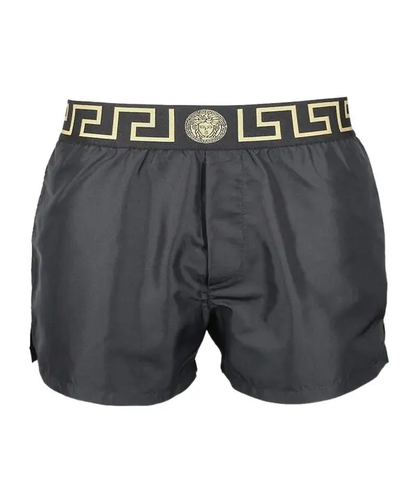 Versace Greca Border Elasticated Waistband Swim Shorts - Black