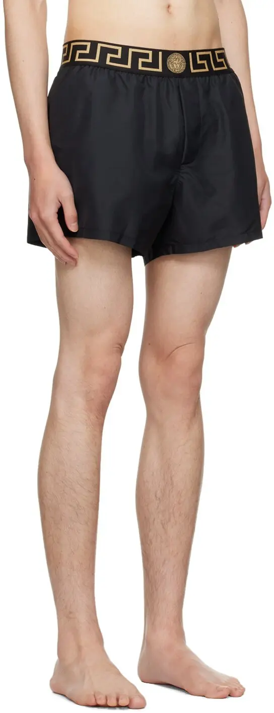 Versace Greca Border Elasticated Waistband Swim Shorts - Black