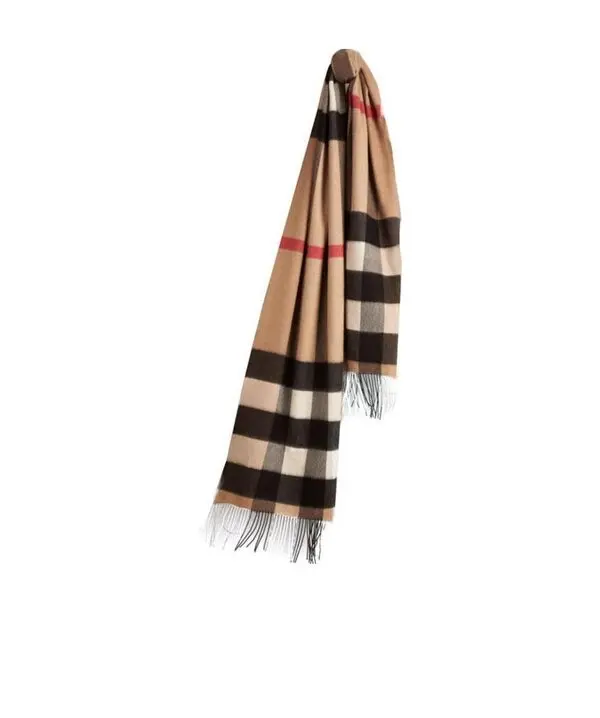 Burberry Classic Plaid Fringed Cashmere Scarf - Black