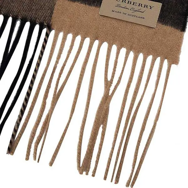 Burberry Classic Plaid Fringed Cashmere Scarf