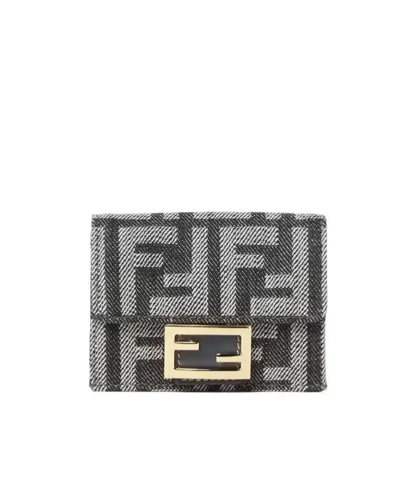 Fendi Baguette Ff Jacquard Micro Trifold Wallet - Black