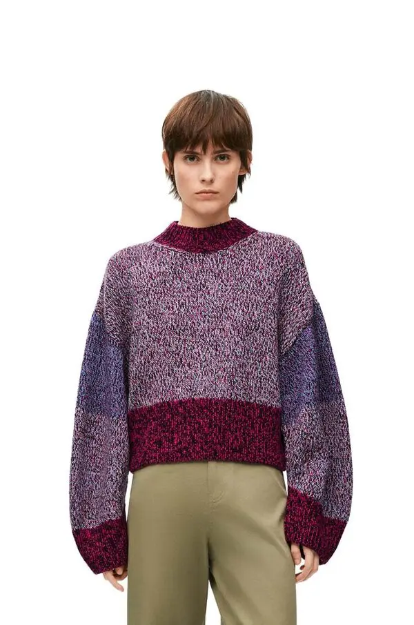 Loewe Balloon Sleeved Crewneck Cropped Jumper - Purple