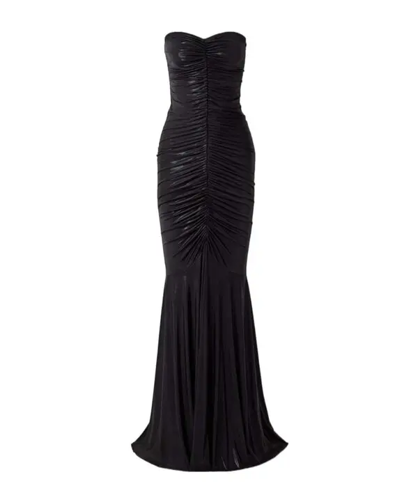 Norma Kamali Strapless Shirred Gown With Fishtail Skirt - Black