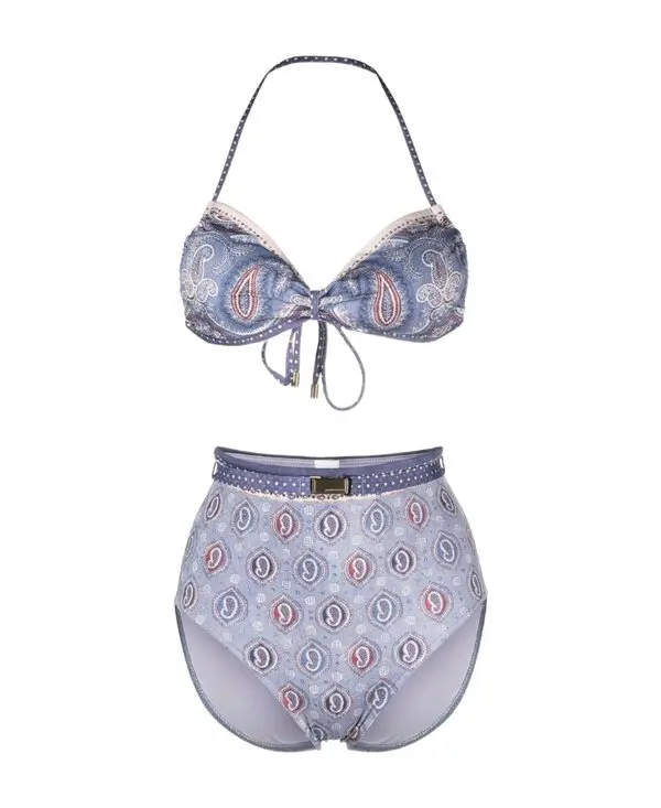 Zimmermann Paisley-print Halterneck Bikini Set - Gray