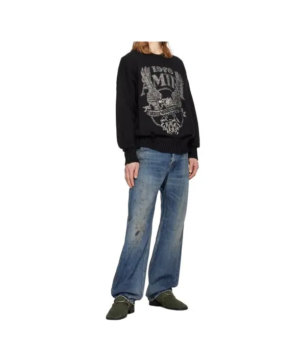 Amiri Distressed Eagle Crew Neck Sweater