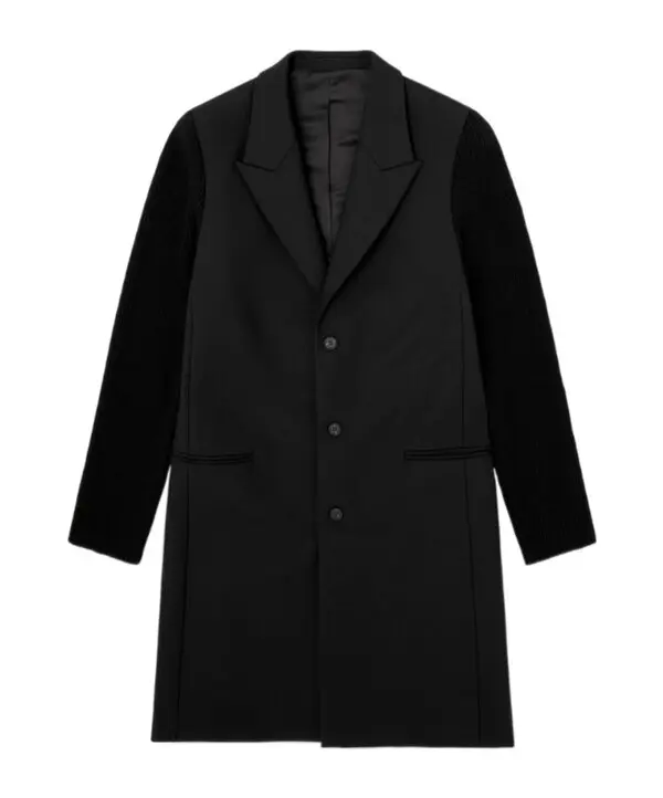 DIESEL® Tailored Coat With Ribbed Knit Sleeves - Black