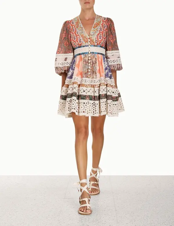 Zimmermann Devi Spliced Billow Mini Dress