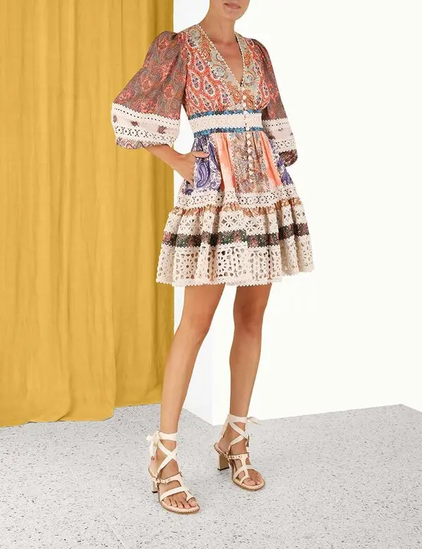 Zimmermann Devi Spliced Billow Mini Dress