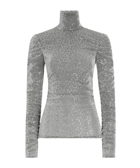 Dolce & Gabbana Draped Sequined Turtleneck Top - Silver