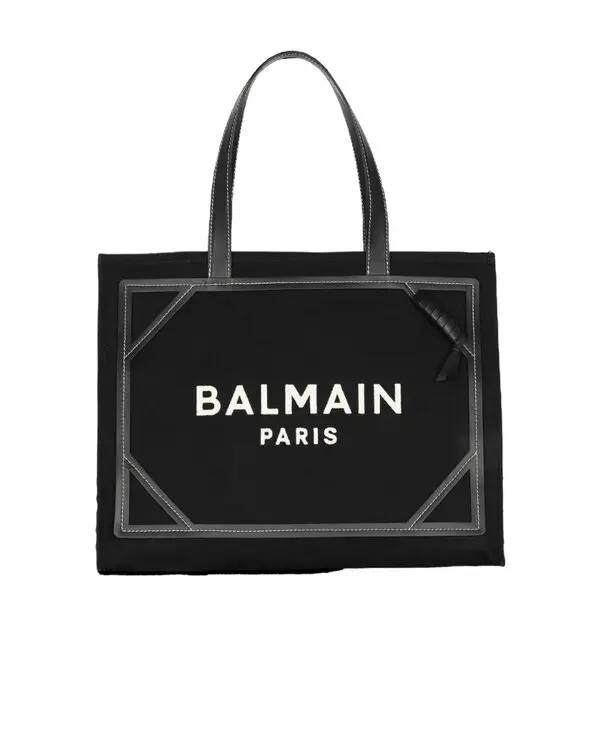 Balmain B-army 42 Monogrammed Canvas And Smooth Leather Tote Bag - Black