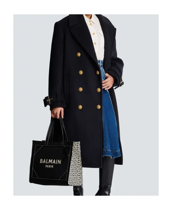 Balmain B-army 42 Monogrammed Canvas And Smooth Leather Tote Bag - Black