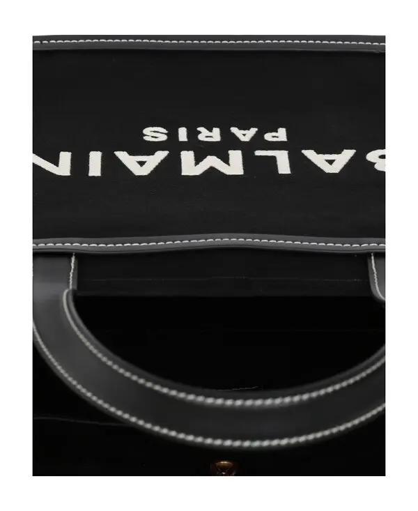 Balmain B-army 42 Monogrammed Canvas And Smooth Leather Tote Bag - Black