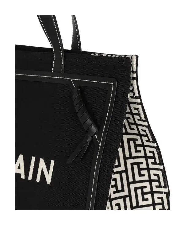 Balmain B-army 42 Monogrammed Canvas And Smooth Leather Tote Bag - Black