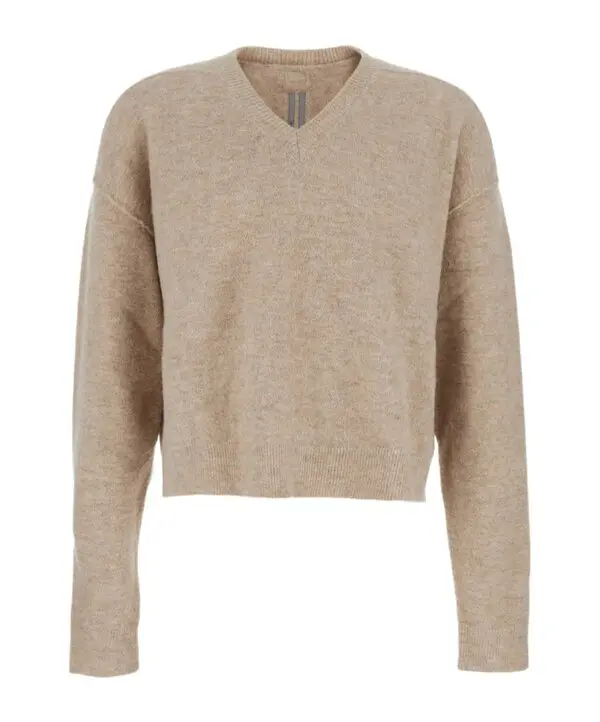 Rick Owens V-neck Long-sleeved Sweater With Ribbed Details - Nude