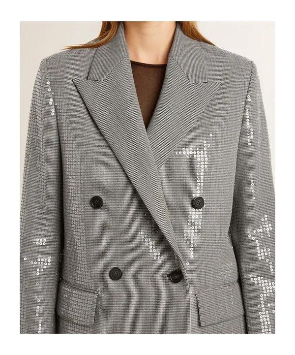 GOLDEN GOOSE Double-breasted Sequinned Houndstooth Jacket