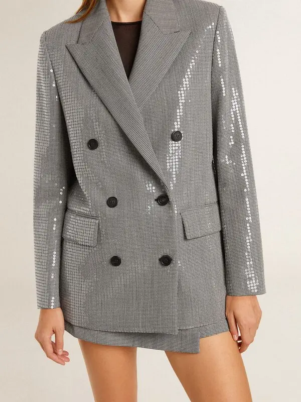 GOLDEN GOOSE Double-breasted Sequinned Houndstooth Jacket