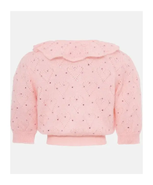 Alessandra Rich Embellished Puff Sleeve Knit Top - Pink