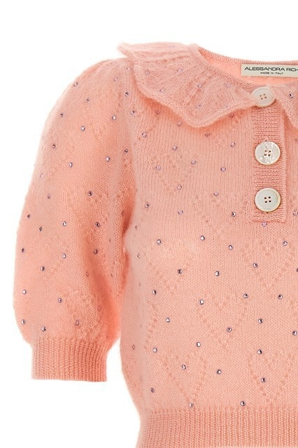 Alessandra Rich Embellished Puff Sleeve Knit Top - Pink